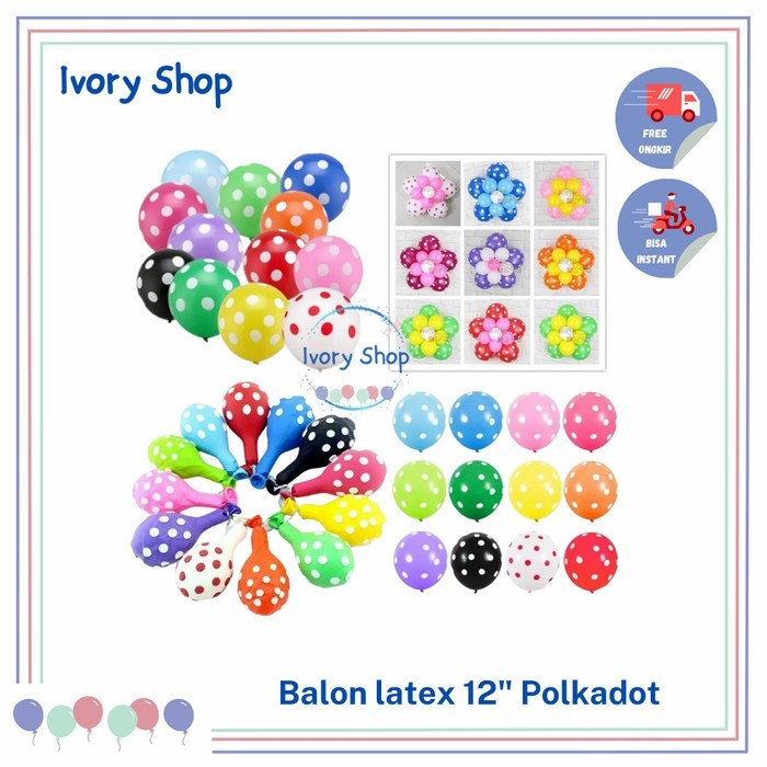 Jual Balon latex polkadot 12" balon polkadot 12 inch 1 pack isi 100pcs ...