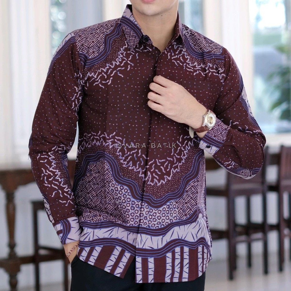 Jual Isvara Batik Kemeja Batik Pria Lengan Panjang Slim fit Warna Merah ...
