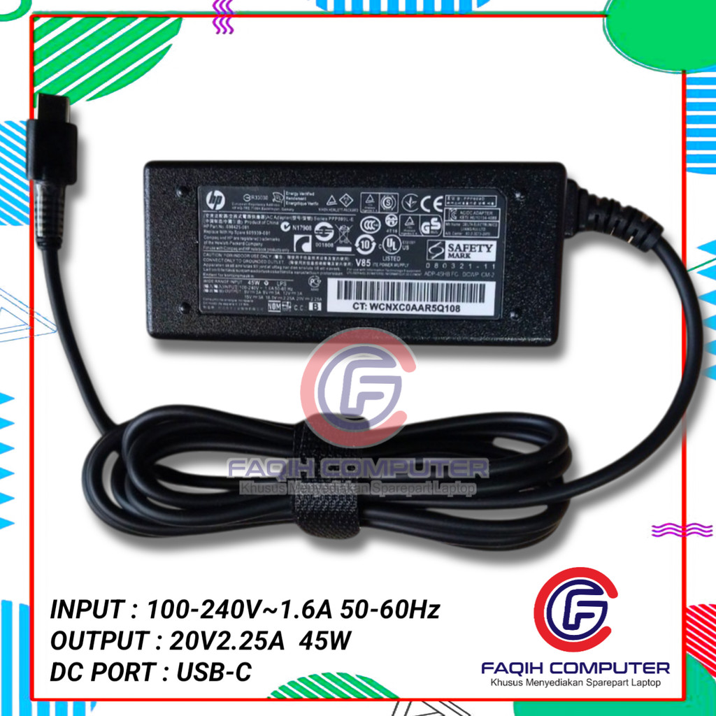 Jual Adaptor Charger Laptop Notebook HP 20V-2.25A 45W DC : USB TYPE-C ...