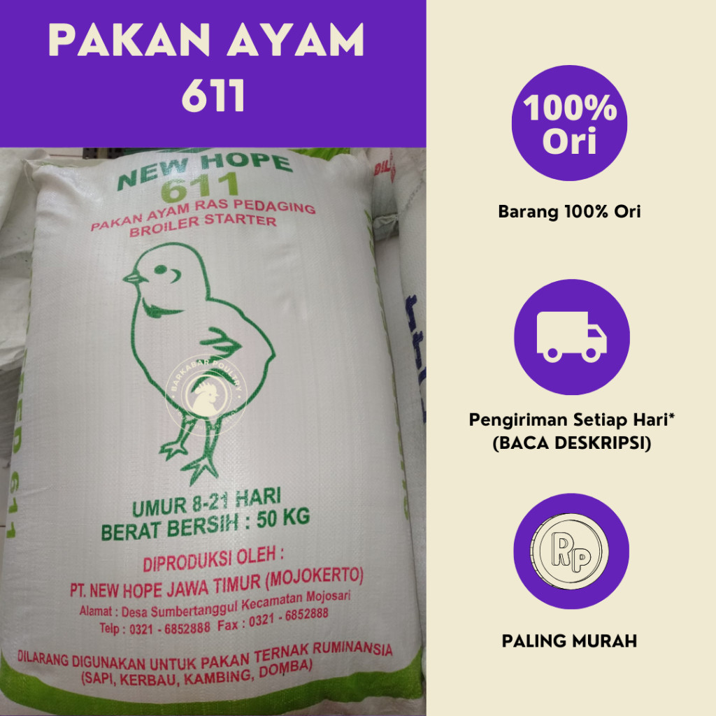 Jual Pakan Ayam 611 (1 zak (50 Kg)) Anakan sampai dewasa | Shopee Indonesia