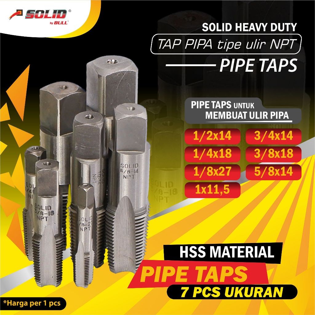 Jual SOLID Tap Pipa / Pipe Hand Tap HSS Drat Ulir NPT Heavy Duty ...