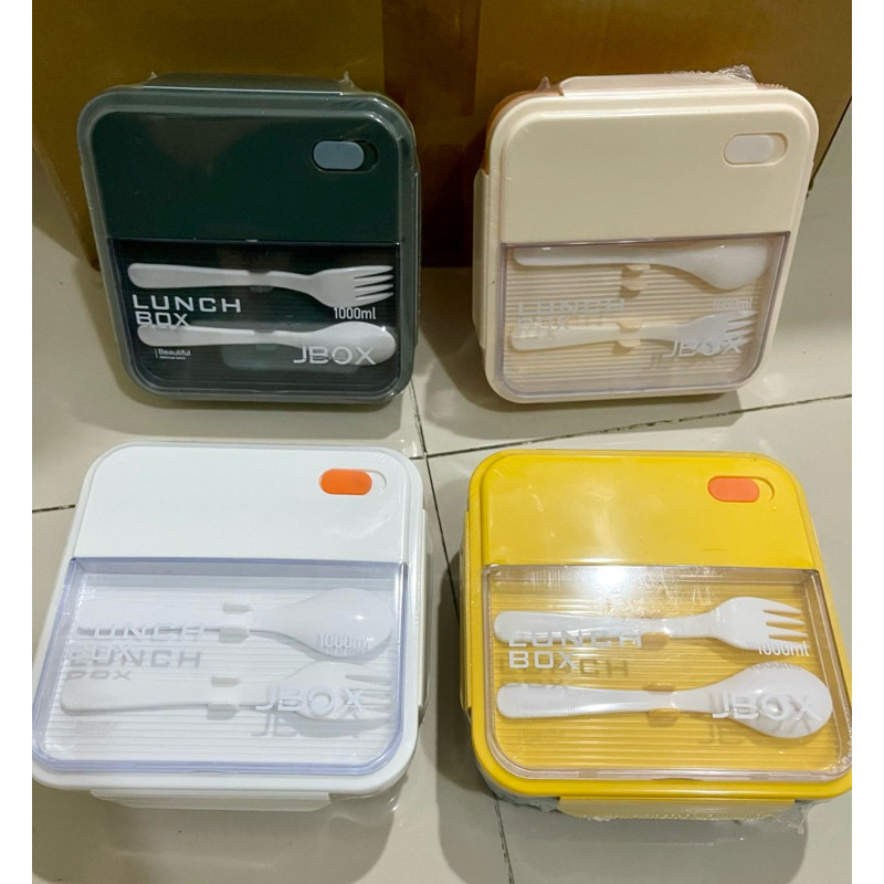 Jual Lunch Box Kotak Makan 1000ML 2 Sekat Free Sendok dan garpu | Shopee Indonesia