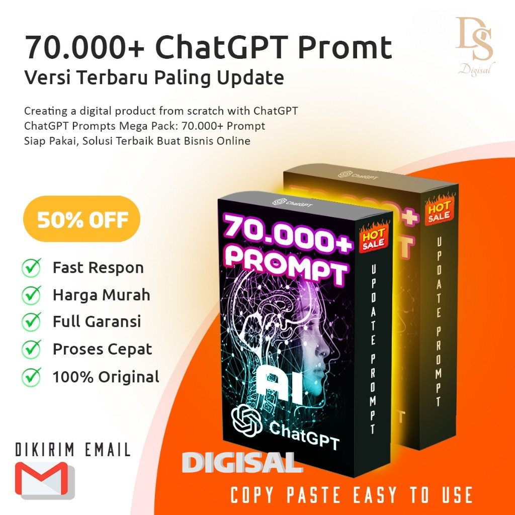 Jual 70.000+ Prompts ChatGPT Mega Pack: Prompt Siap Pakai, Solusi Terbaik Buat Sukses Bisnis ...