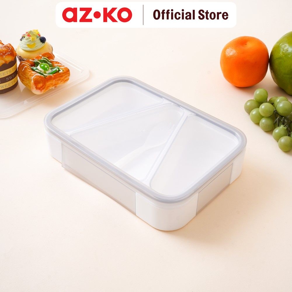 Jual AZKO Ataru 1 ltr Kotak Makan 3 Sekat Rectangle - Putih/Abu-Abu Lunch Box Food Grade Food ...