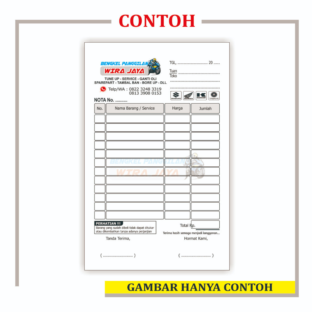 Jual Cetak Cetak Nota Bengkel Motor 1 ply custom Nama Sendiri Desain ...