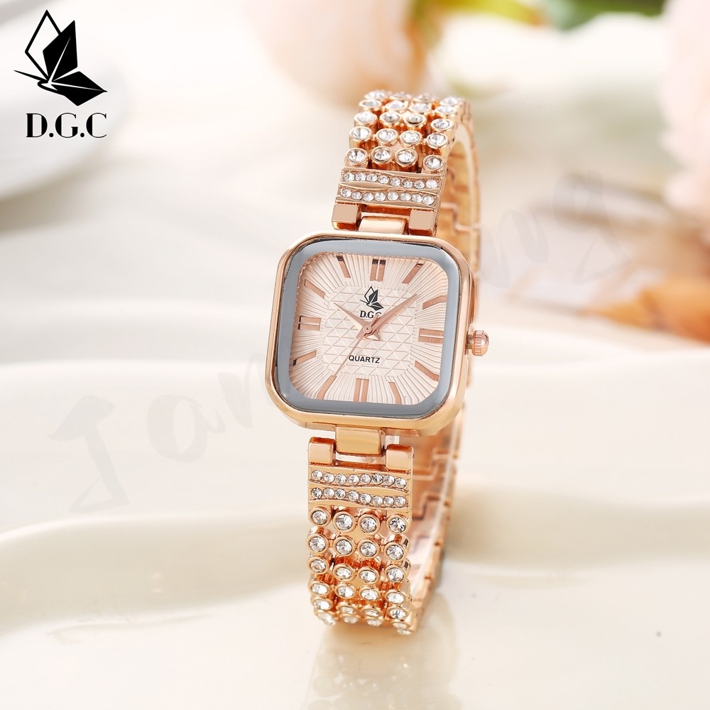 Jual JG143 Jam Tangan Rantai Wanita Alloy Kotak Stainless Steel Kotak ...