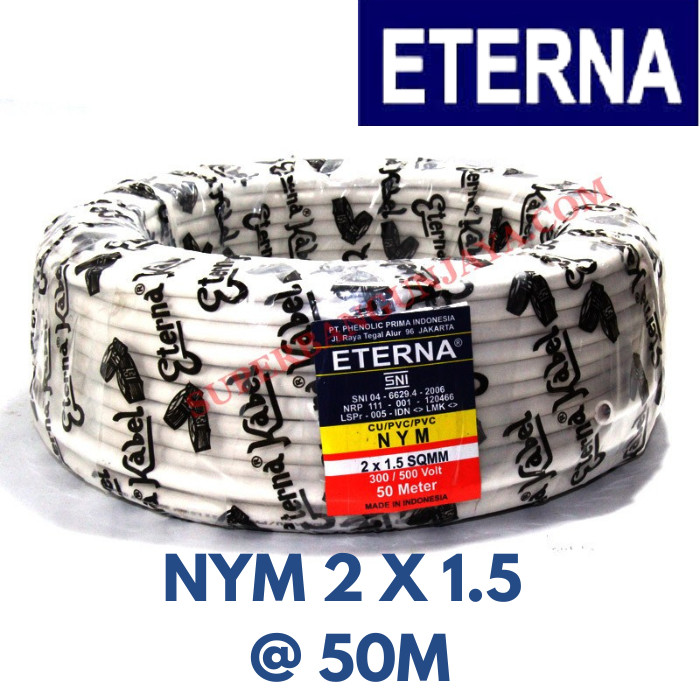 Jual KABEL LISTRIK ETERNA TEMBAGA TUNGGAL PUTIH NYM 2X1.5 PER ROLL @ 50 ...