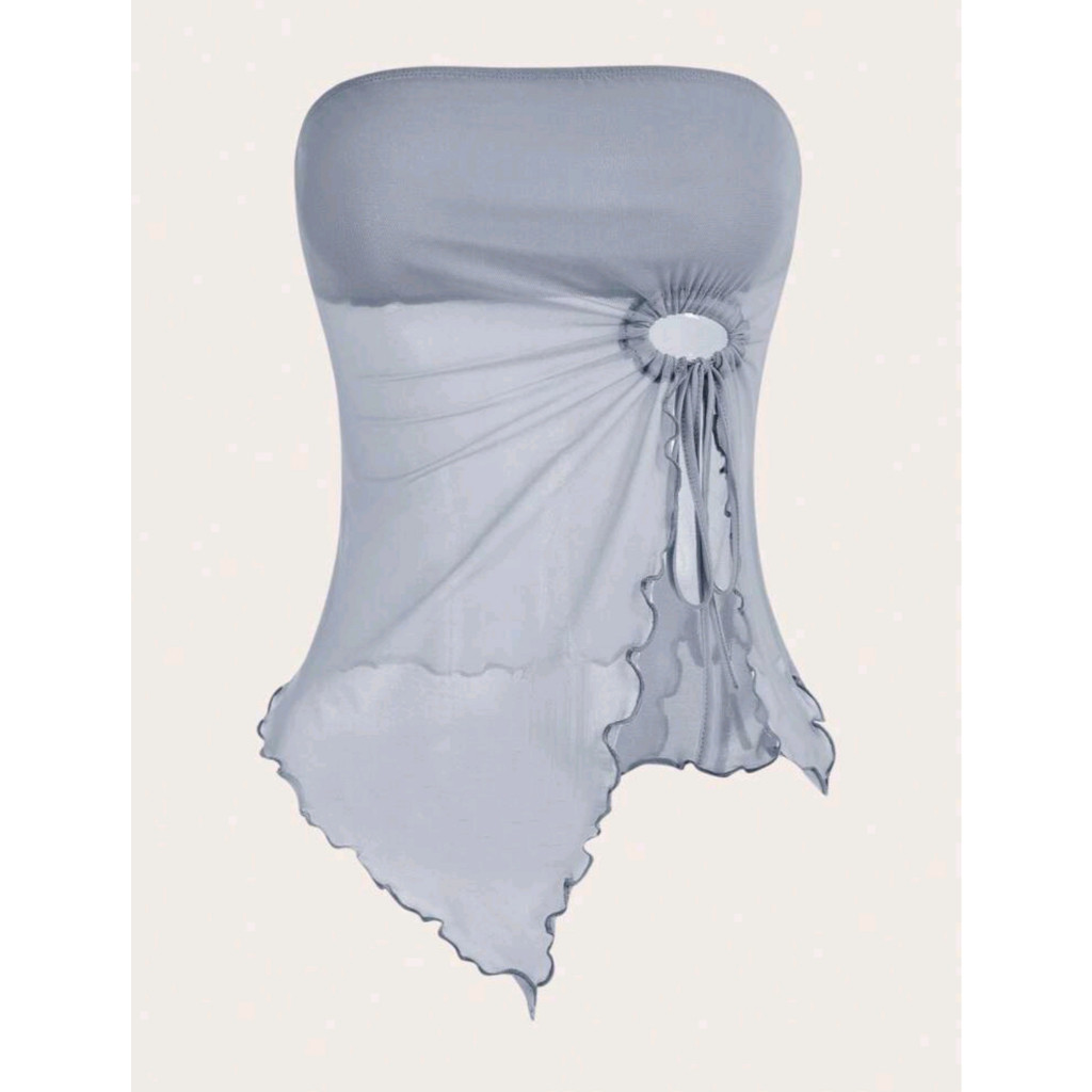 Jual SShine Icon Lettuce Trim Drawstring Edge Mesh Tube Top Dasty Blue ...