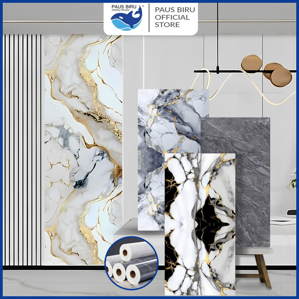 Jual NU6TG Paus Biru - Wallpaper Dinding Motif Vinyl Marble Foam Roll ...