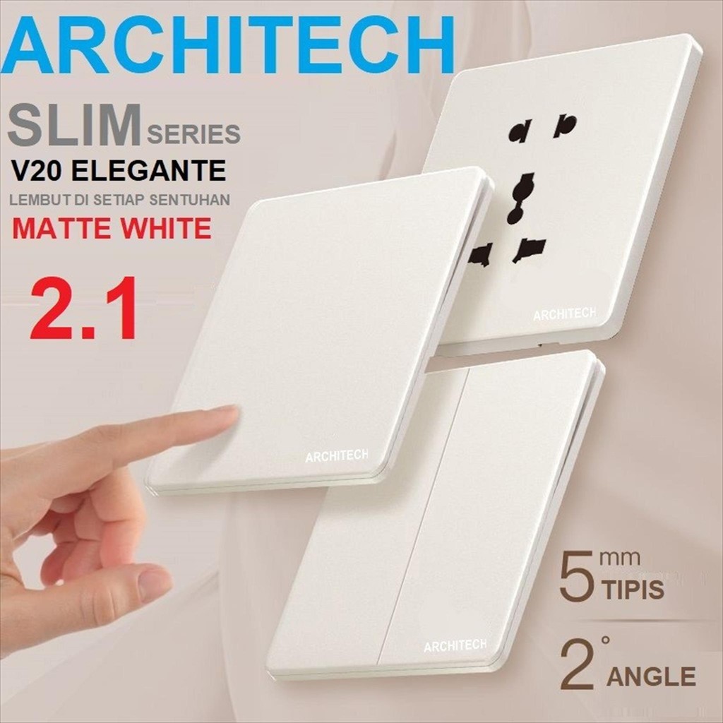 Jual ARCHITECH SAKLAR ELEGANTE V20 WHITE SERIES / STOP KONTAK / SAKLAR ...