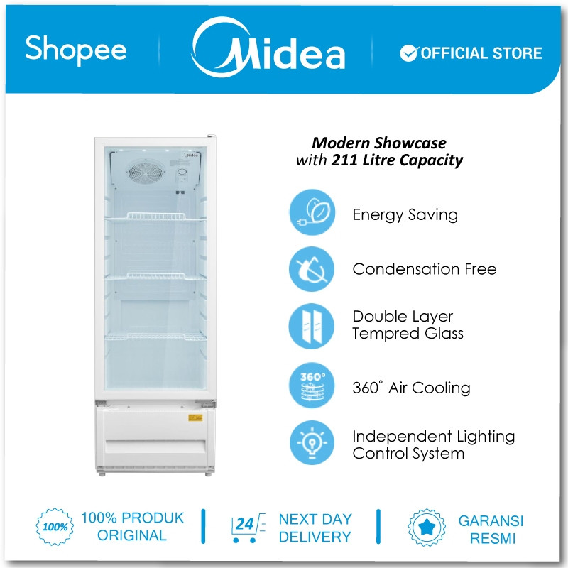 Jual Midea Showcase 211L 3 Rak Chiller Cooler Display Minuman Low Watt ...