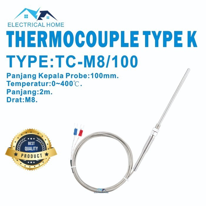 Jual THERMOCOUPLE THERMO COUPLE KEPALA PROBE 100MM TERMOKOPEL TYPE K 2 ...