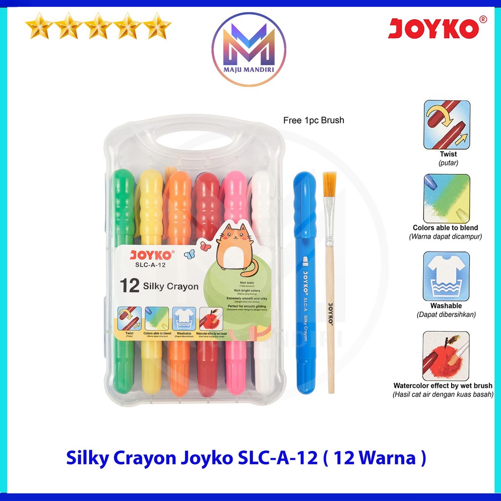 Jual Crayon Silky Joyko 12 Warna + Kuas / Krayon Tidak Beracun SLC A 12 ...