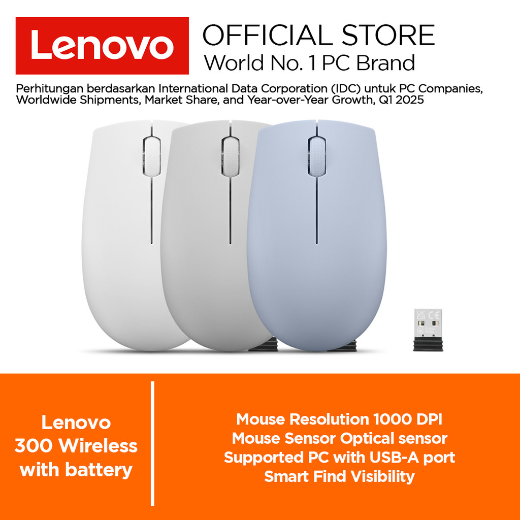 Jual Lenovo 300 Wireless Compact Mouse with battery | Shopee Indonesia