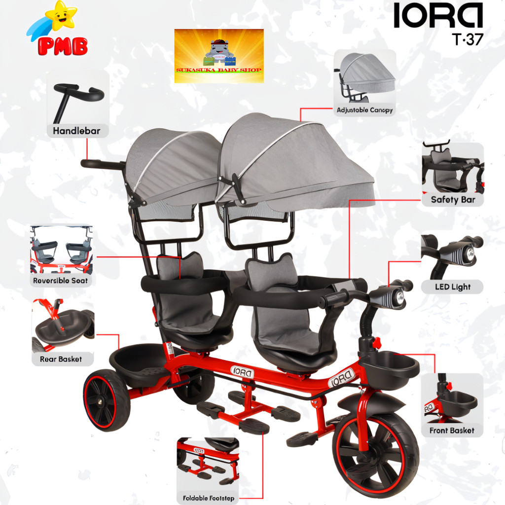 Jual Sepeda Anak Roda Tiga 3 Tricycle PMB IORA T 37 Twins 2 Anak ...