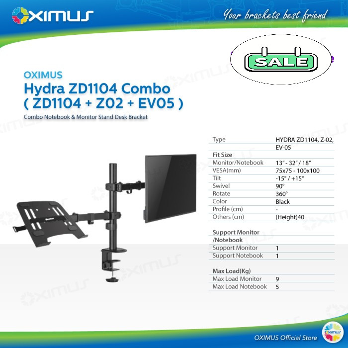Jual Bracket Laptop Notebook Monitor Combo Oximus ZD1104 Dual Combo ...