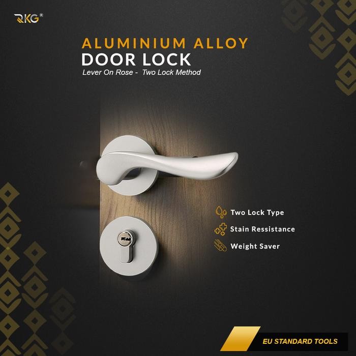 Jual KP-01 Kunci Pintu Pisah Silver Curve Handle Split Door Lock Set ...