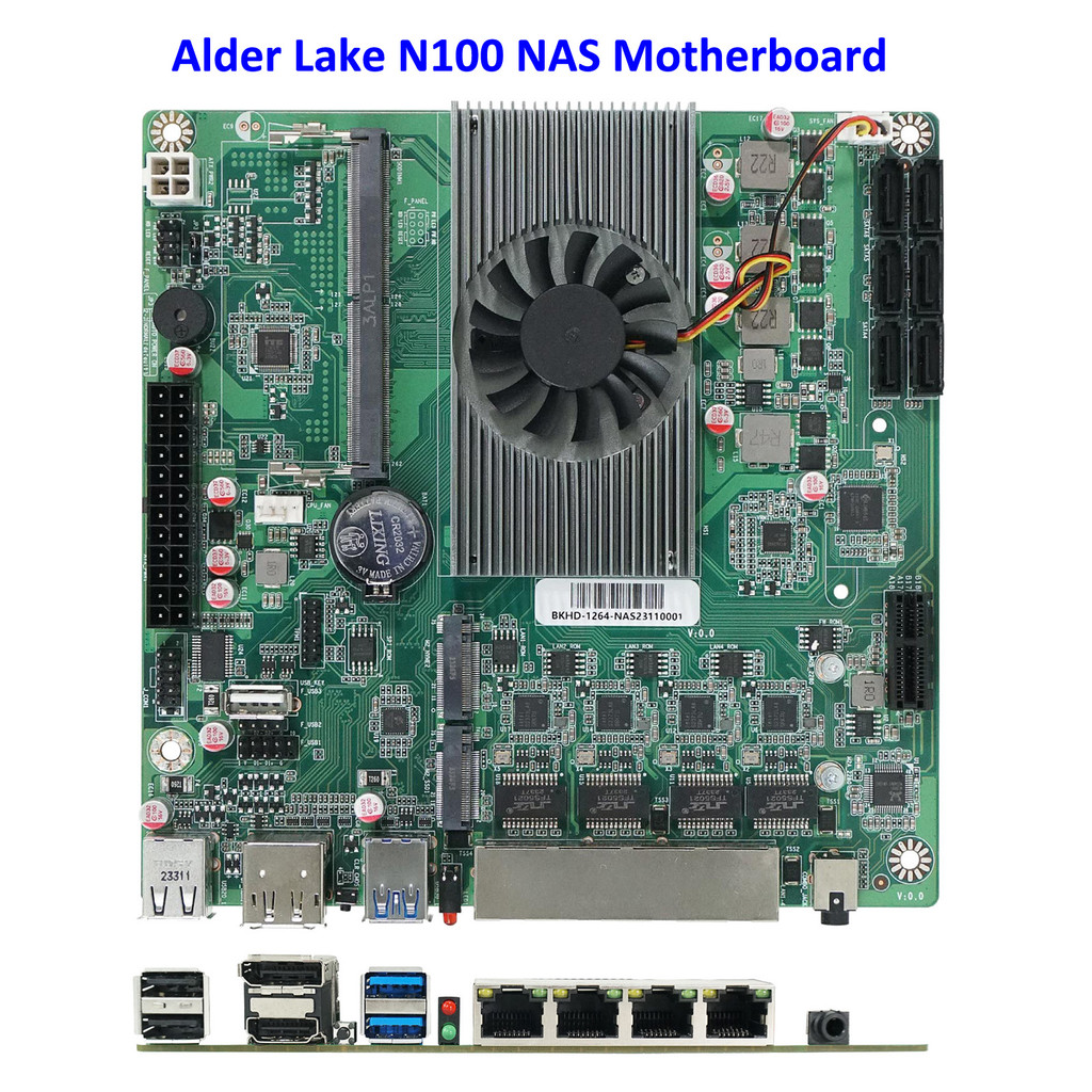 Jual Alder Lake N100 NAS Motherboard Industrial Mini ITX 17x17CM DDR5 4 ...