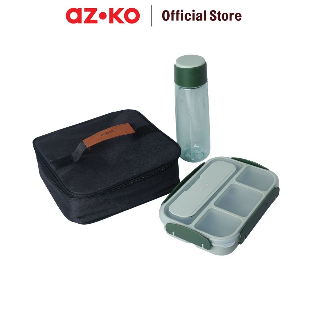 Jual AZKO Kris Kotak Makan 3 Sekat Dengan Botol Minum & Tas - Hijau Lunch Box Tempat Bekal ...