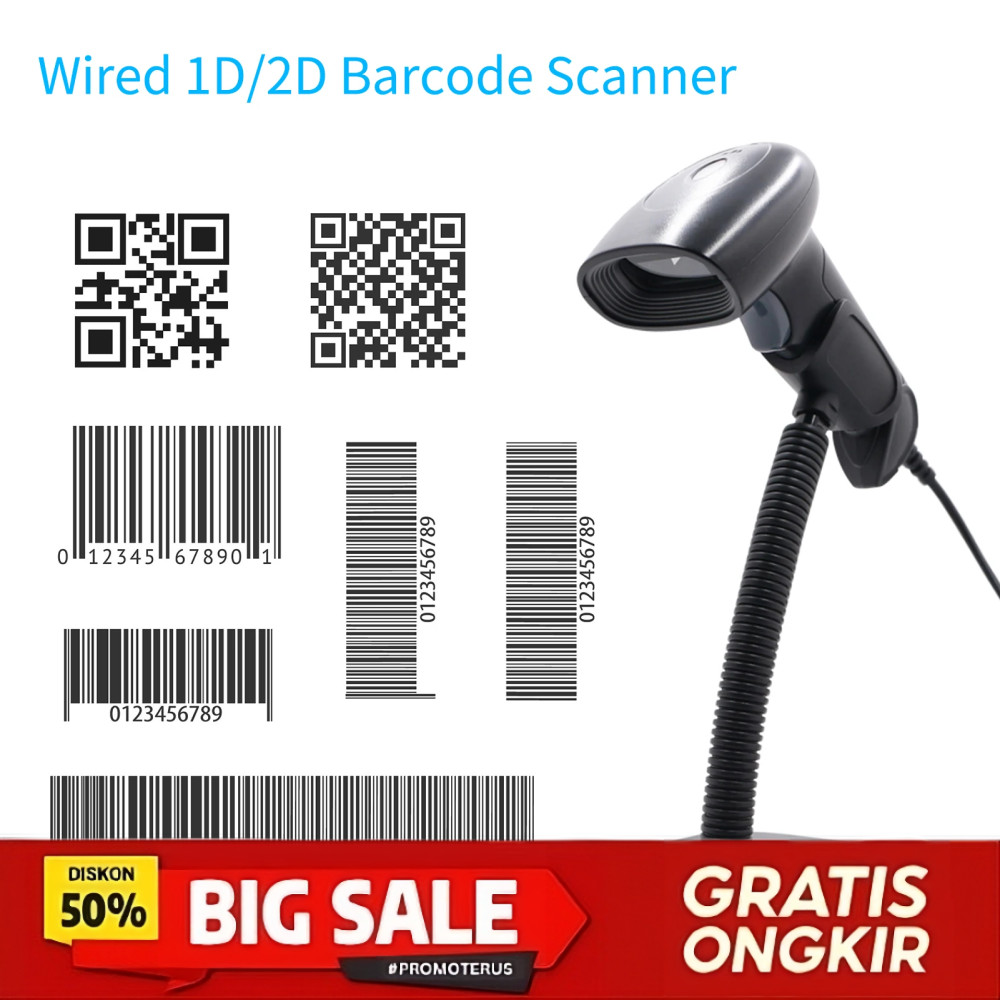 Jual Barcode Scanner 1D 2D QR Code Auto-Sensing Scanning Barcode USB ...