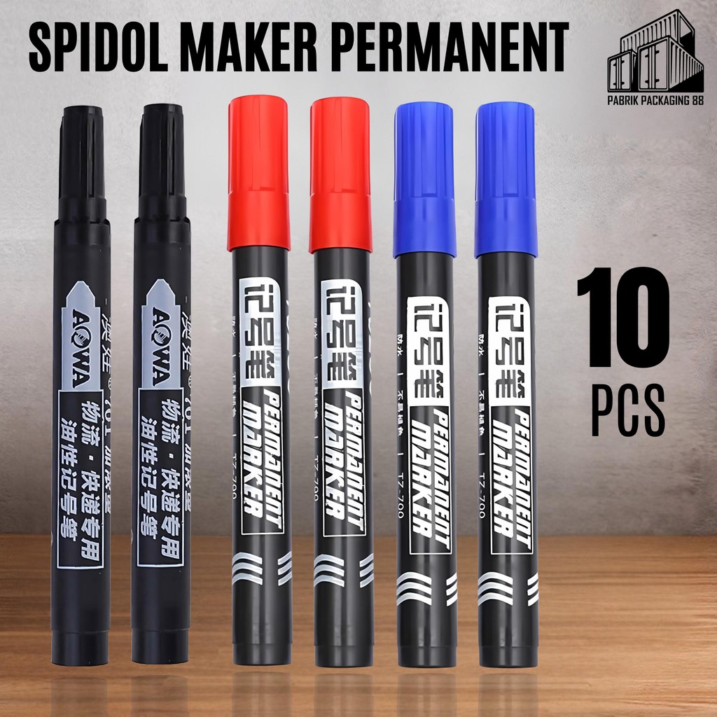 Jual 10 PCS Spidol Permanent Marker Hitam Biru Tinta Refillable Spidol ...