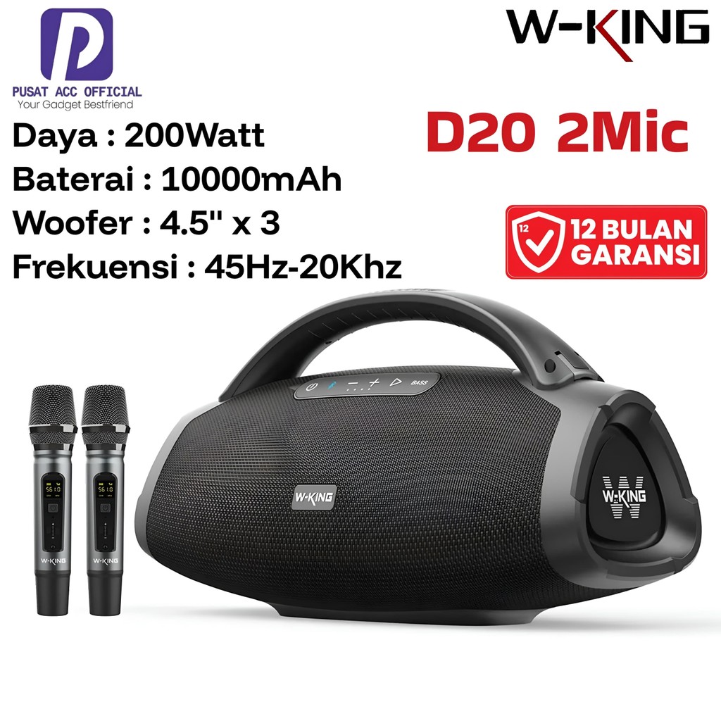 Jual Speaker Bluetooth Karaoke WKING D20 Microphone Portable 2 MIC ...