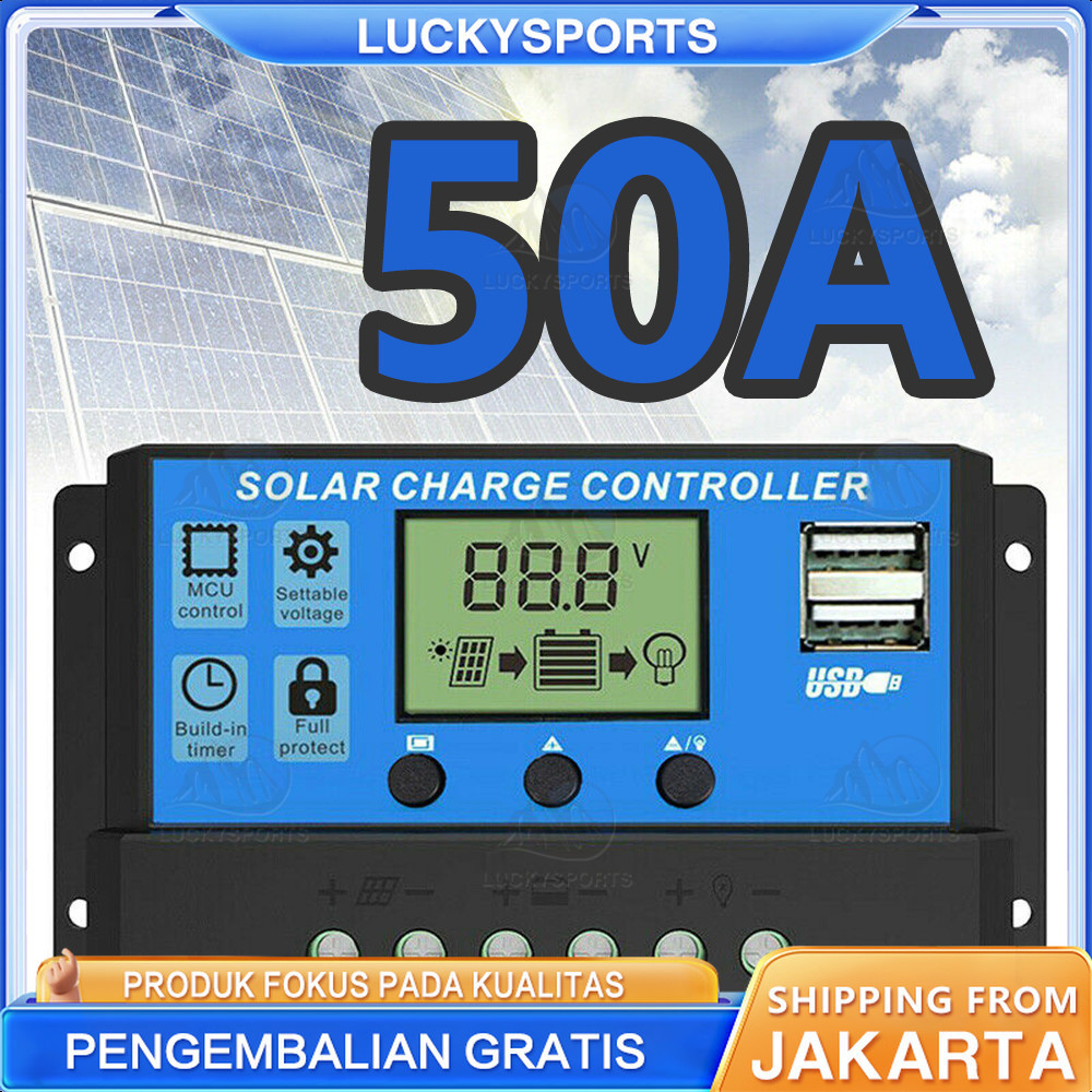 Jual 【COD】Solar Charge Controller LCD LED Display Solar PWM 12V/24V 50A 60A USB Panel Surya ...
