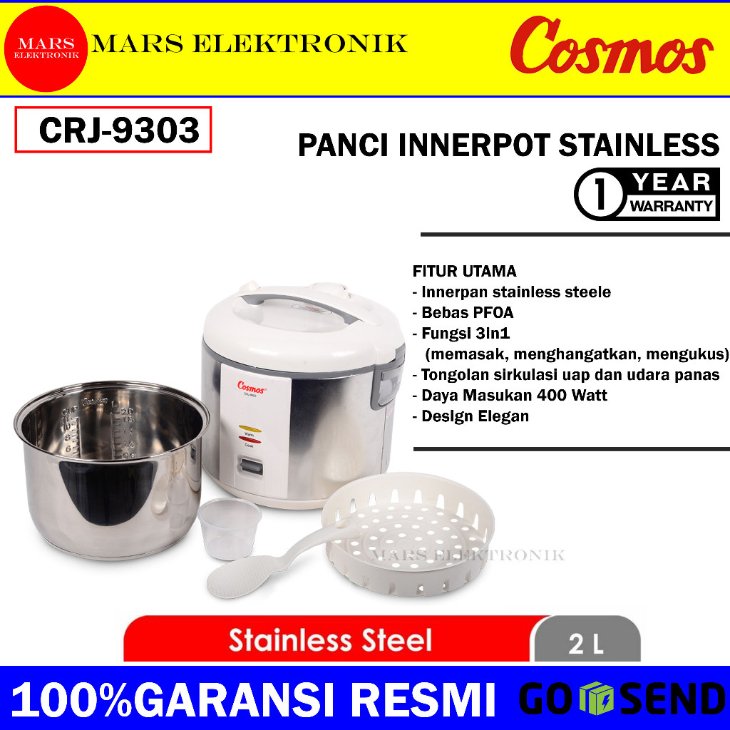 Jual RICE COOKER COSMOS CRJ-9303 - POT STAINLESS STEEL - MAGIC COM ...