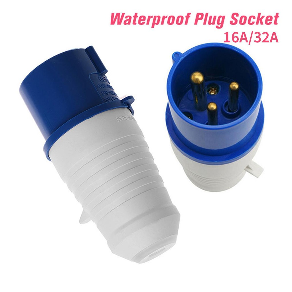 Jual Plug + Socket 3 pin waterproof 16A/32A stop kontak industrial ...