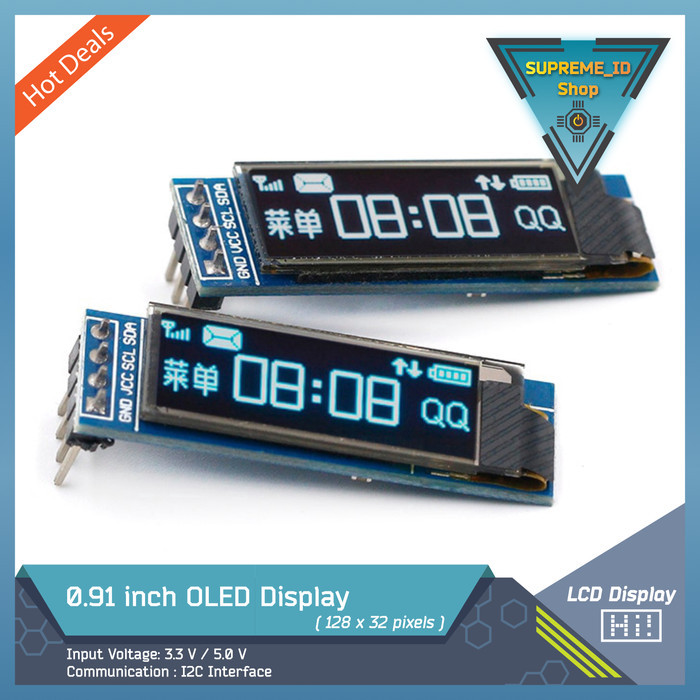 Jual HD88 0.91 inch 128x32 px pixels I2C IIC OLED LCD Screen Display ...