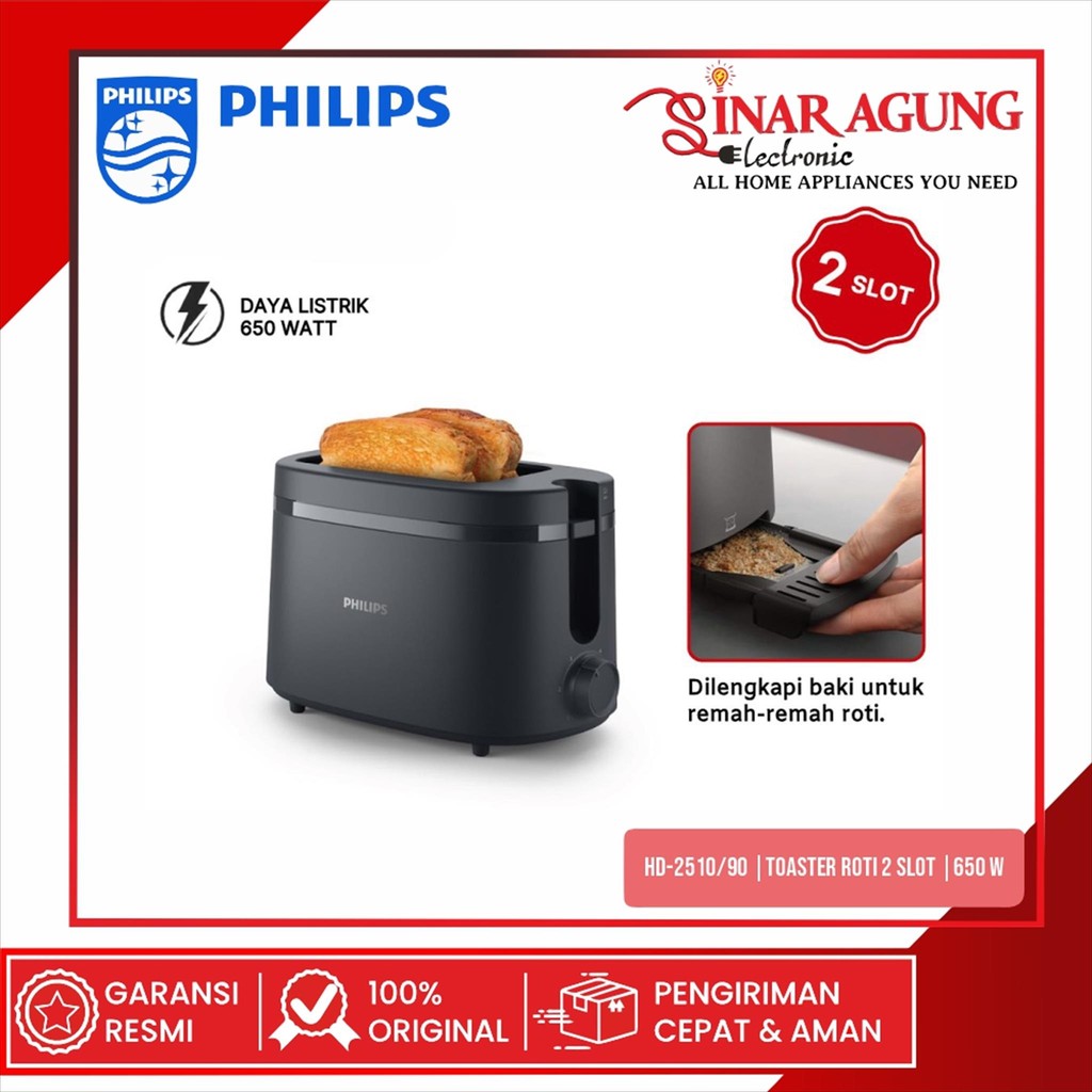 Jual PHILIPS HD-2510/90 TOASTER 2 IRISAN 650W SLOT LEBAR HIGH-LIFT ...
