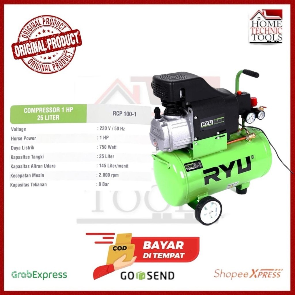 Jual RYU KOMPRESOR RCP 100-1 1HP 25 LITER / ALAT PERTUKANGAN MESIN KOMPRESOR UDARA RYU | Shopee ...