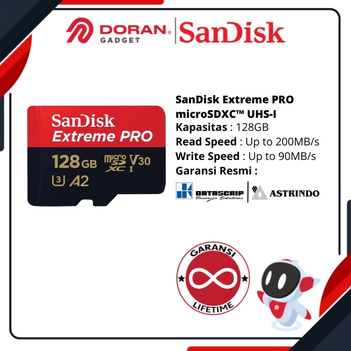 Jual Micro SD 128GB Sandisk Extreme Pro MicroSDXC UHS-I Card up to 200Mbps - Garansi Lifetime ...