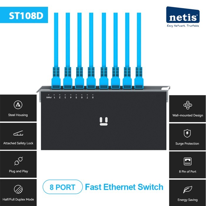 Jual NETIS ST108D SWITCH HUB 8 PORT FAST ETHERNET SWITCH ORIGINAL ...