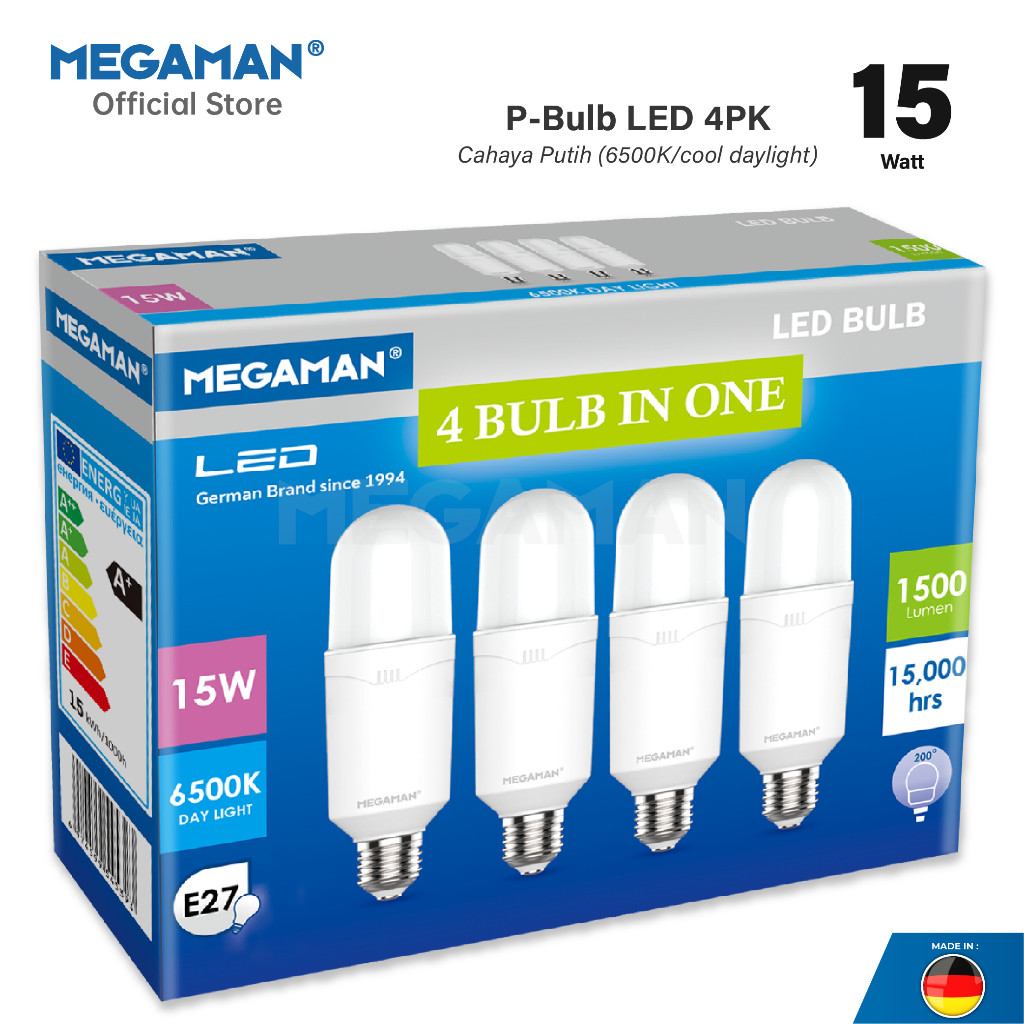 Jual Lampu Bohlam LED Megaman YTP52Z1 15Watt 6500K 4PK 170-240V | Shopee Indonesia