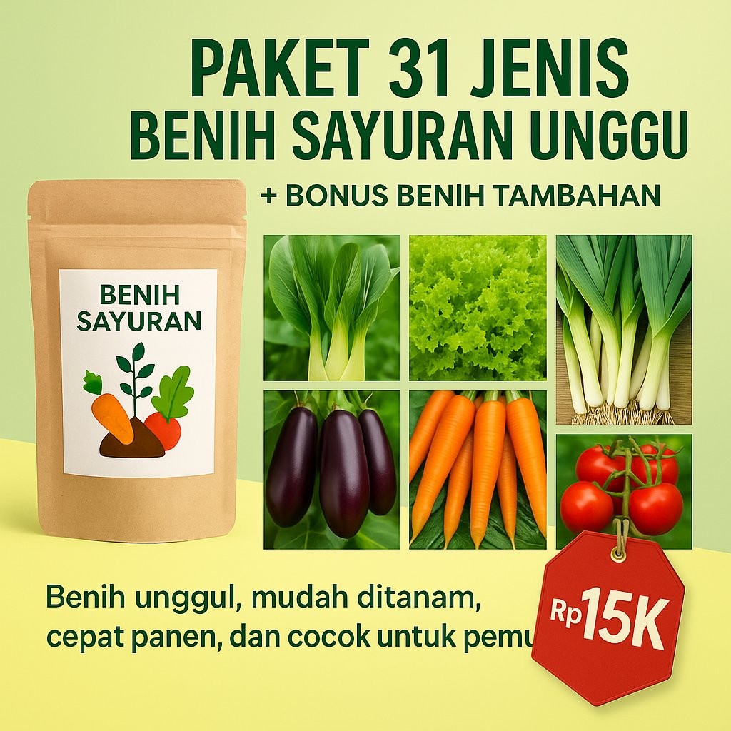 Jual HEMAT 1 PAKET 31 BENIH SAYURAN UNGGUL ISI LENGKAP BENIH PEMULA ...