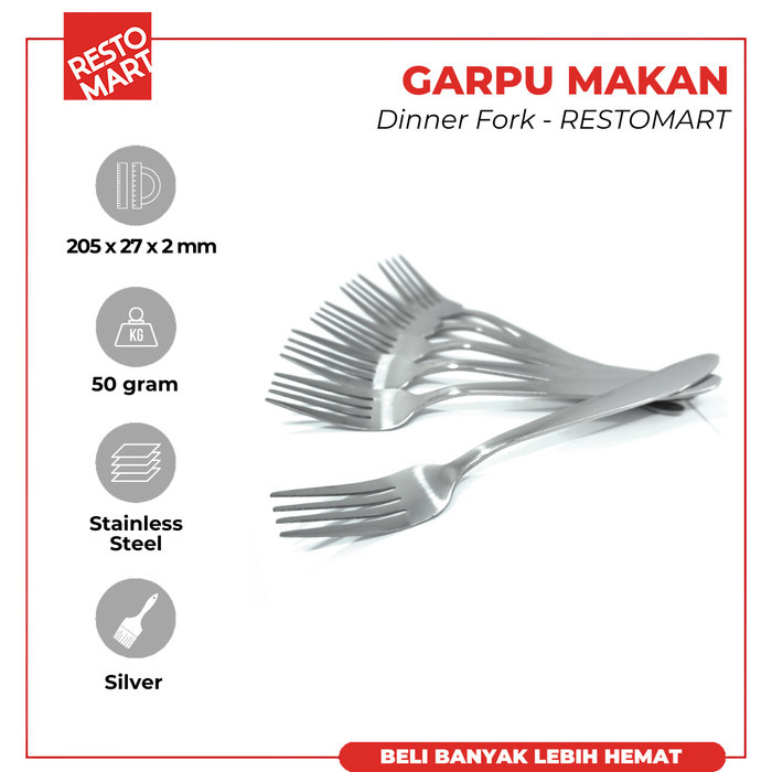 Jual Garpu Makan / Dinner Fork 6 pcs RESTOMART Stainless (0911087)(F0 ...