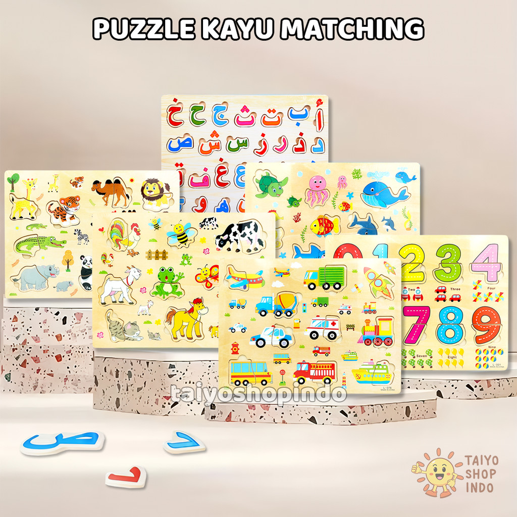 Jual TAIYO Puzzle Kayu Matching Huruf Angka Transport Farm Animal ...