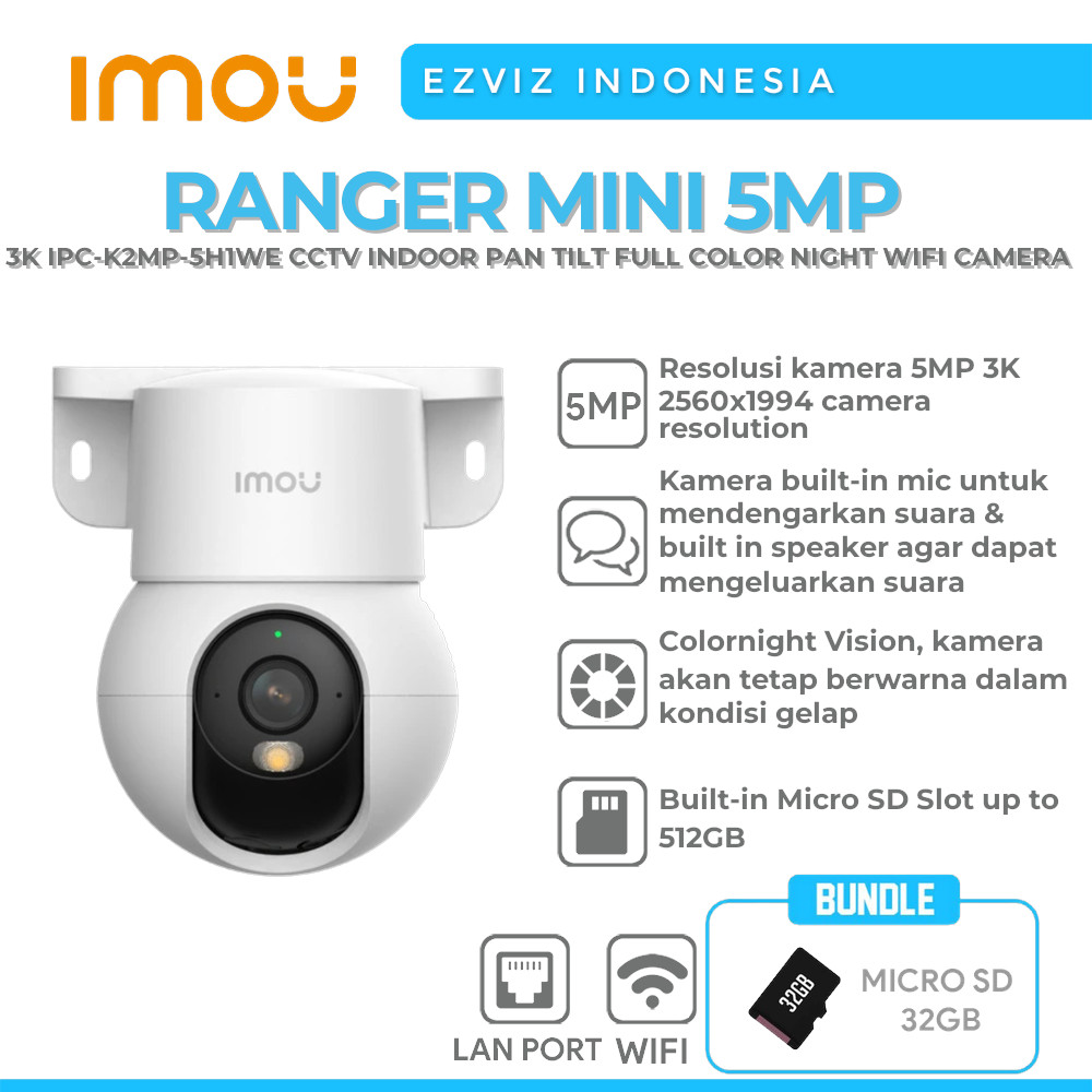 Jual IMOU RANGER MINI 5MP 3K IPC-K2MP-5H1WE CCTV INDOOR PAN TILT FULL ...