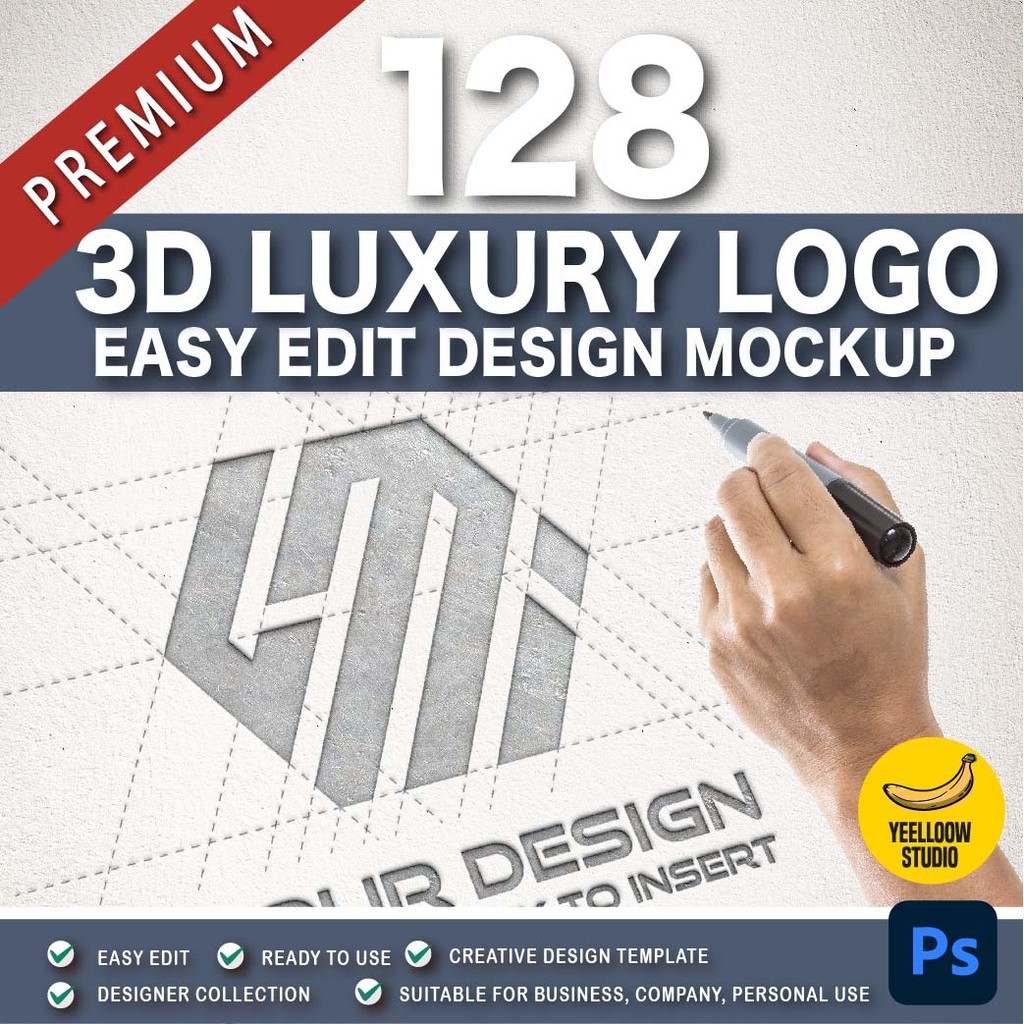 Jual 128 LOGO 3D Mockup design template easy edit/designer collection ...