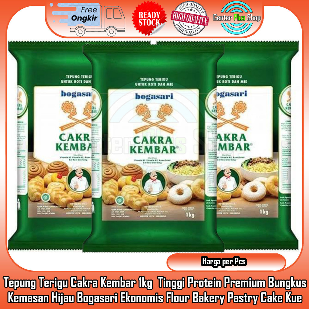 Jual Tepung Cakra Kembar 1kg Tinggi Protein Terigu Ekonomis Premium ...