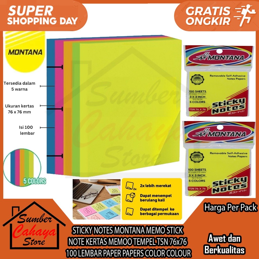 Jual Memo Sticky Note Kertas Tempel Montana Color Warna Warni Pastel ...