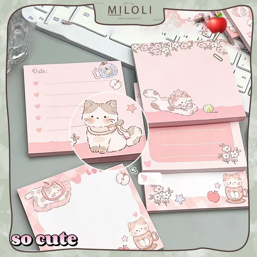 Jual [MILOLI] 50Lembar MEMO PINK APPLE CAT Notebook Memo Diary Lucu ...