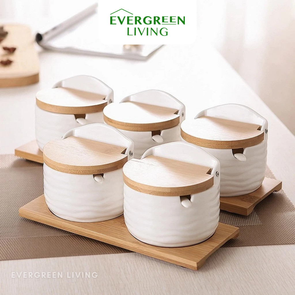 Jual EVERGREEN Jar / Tempat Bumbu Dapur Keramik Aesthetic Serbaguna ...