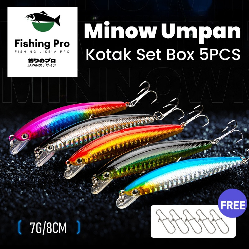 Jual SEAHUNTER Minnow Umpan Pancing 1 Set Box (5pcsx7g/8cm) Sinking Minow Umpan Pancing Casting ...