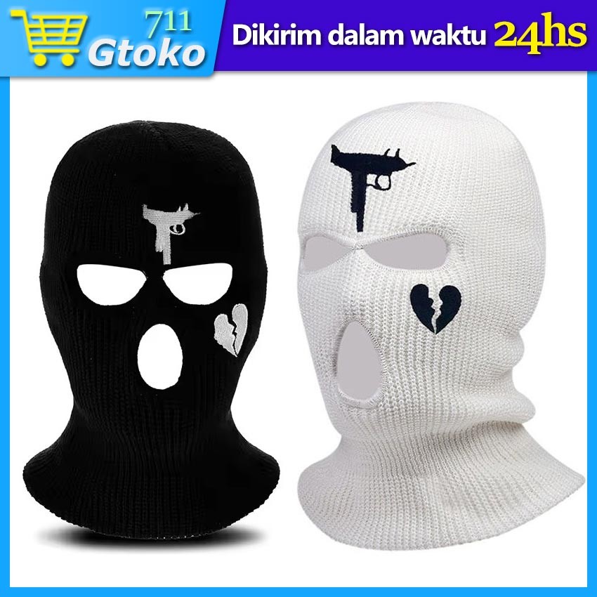 Jual Kupluk Ninja Balaclava Topi Sebo Masker Rajut Motif Lubang 3 Hitam ...