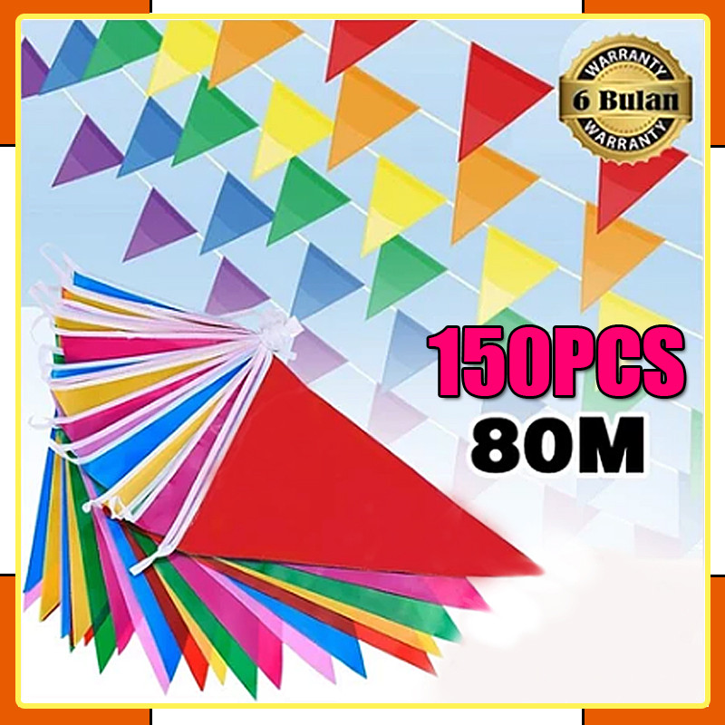 Jual 80 Meter Bendera Kecil Warna Warni Bendera Festival Segitiga 150pcs Bendera Hias Festival ...