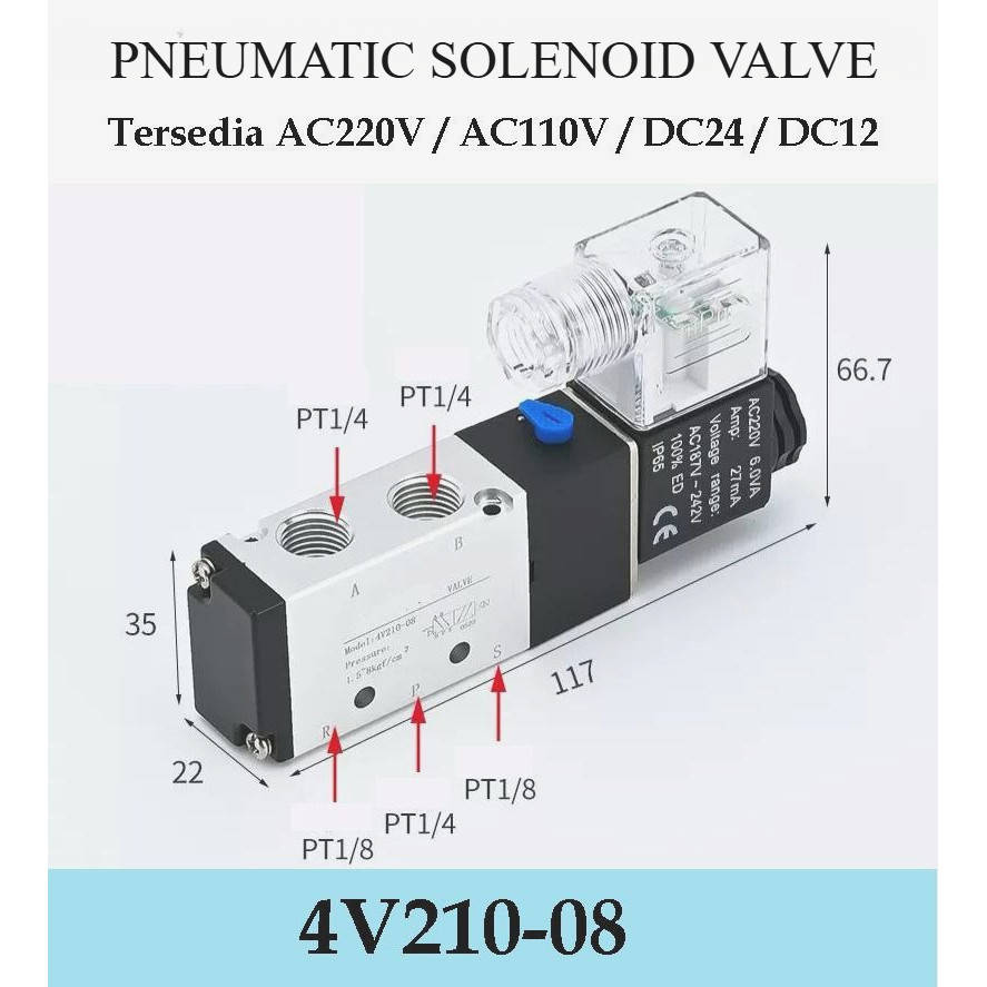 Jual Pneumatik Valve Solenoid Pneumatic 4v210-08 Selenoid valve Angin ...