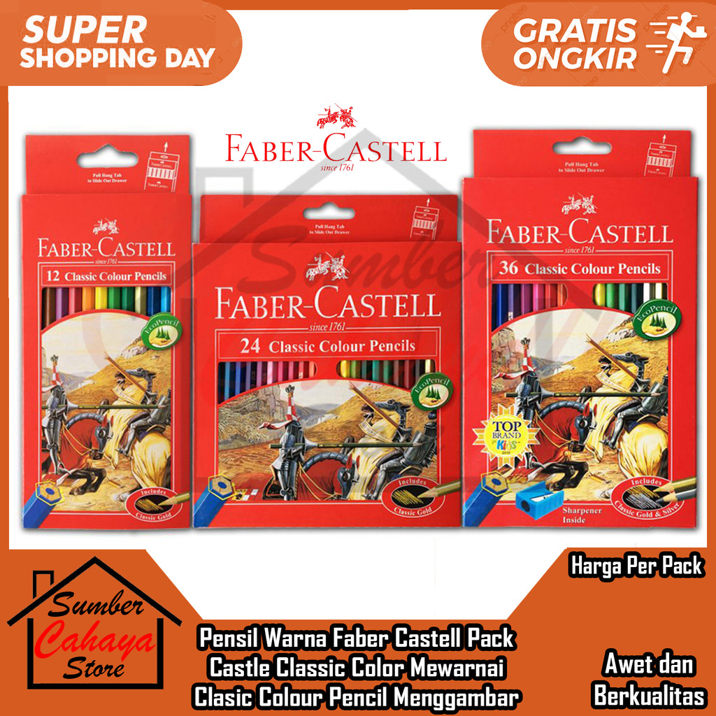 Jual Pensil Mewarnai Isi 12 24 36 Warna Faber Castell Classic Colour ...