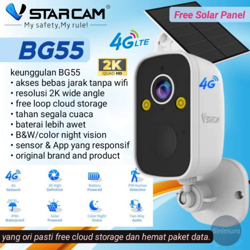 Jual cctv outdoor 4G Vstarcam BG55 cctv 2K solar panel | Shopee Indonesia